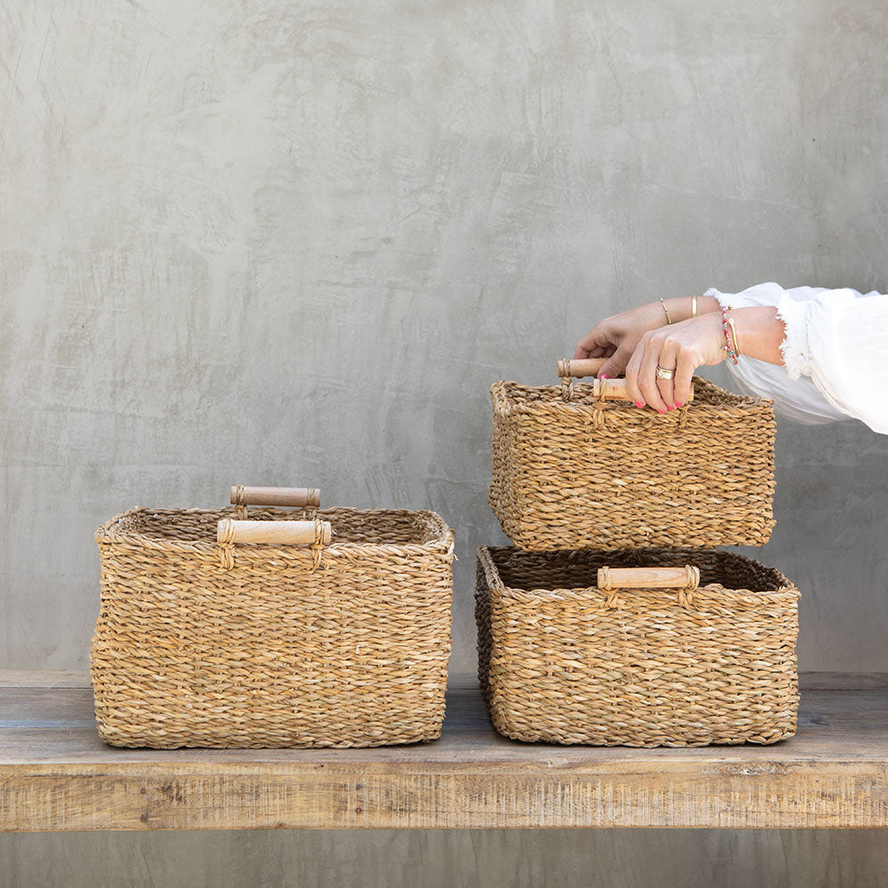 Canasto Rectangular Mango Madera 3 Medidas – Simple by Puro